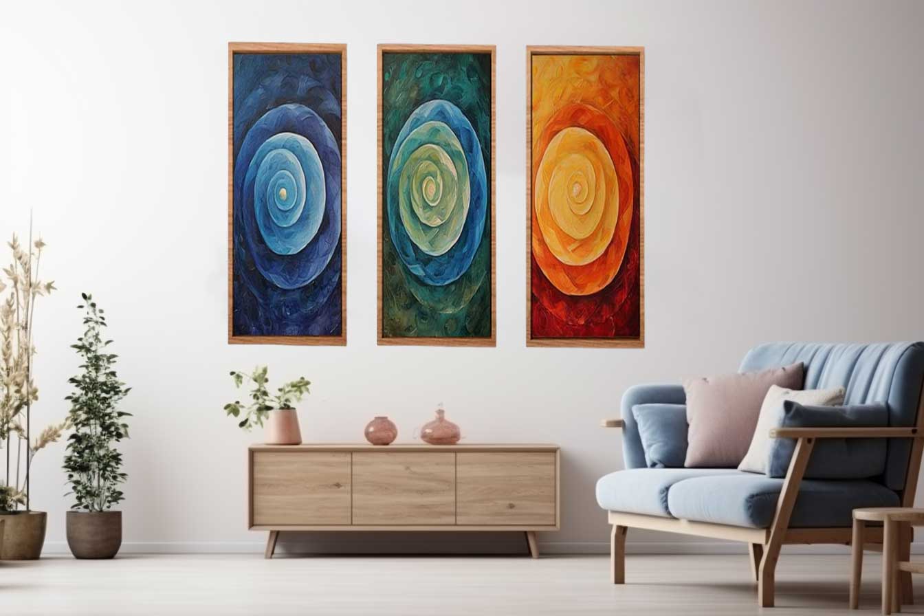 3 Panel Circles Painting. Art Print Set
