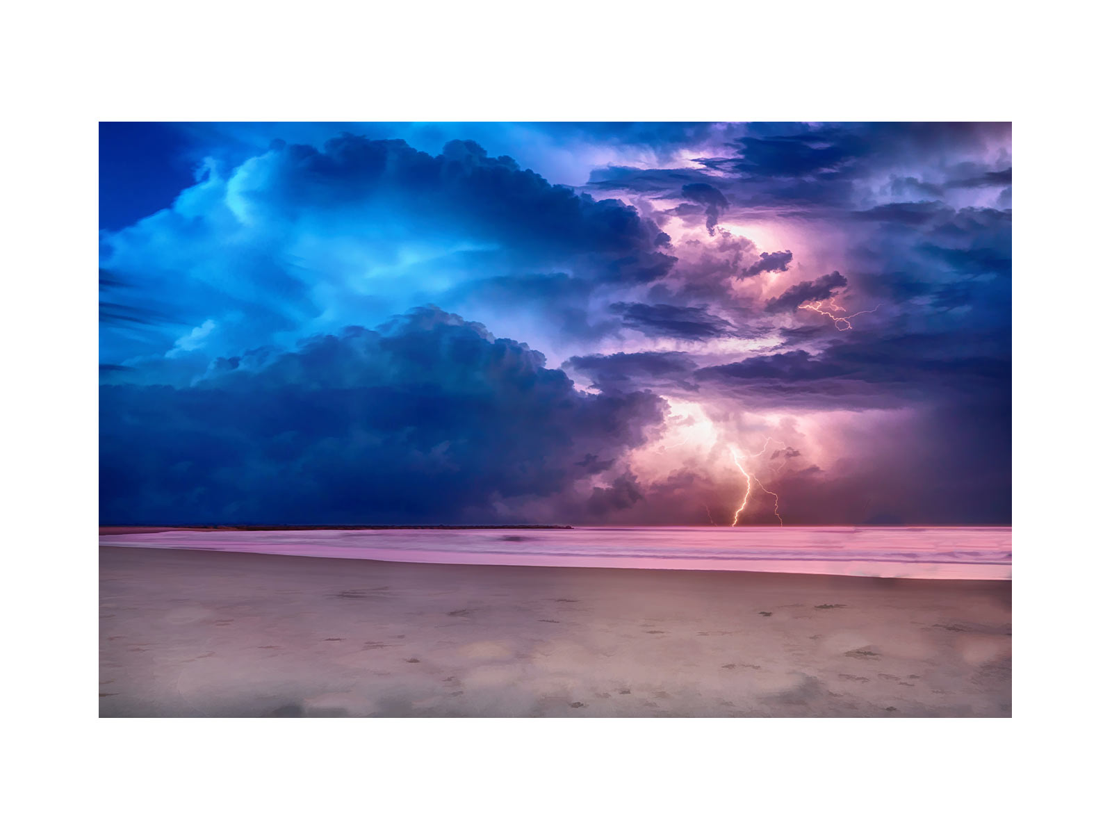 Lightining Ocean Painting Art Print.