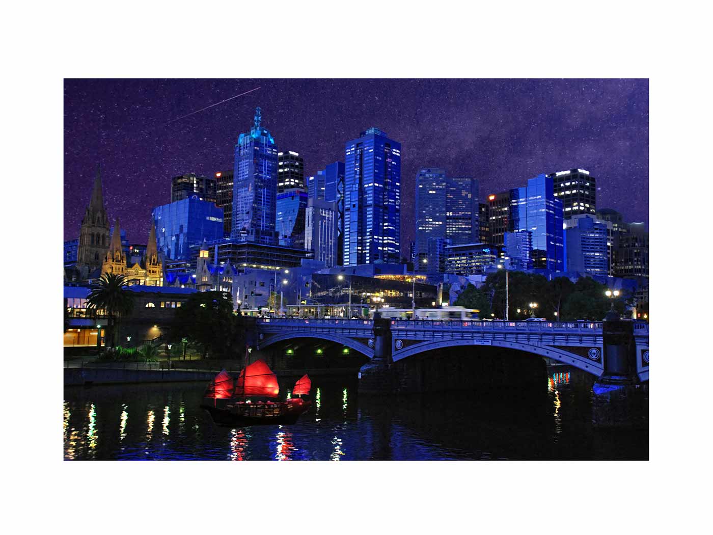 Melbourne Night Veiw Painting Art Print.