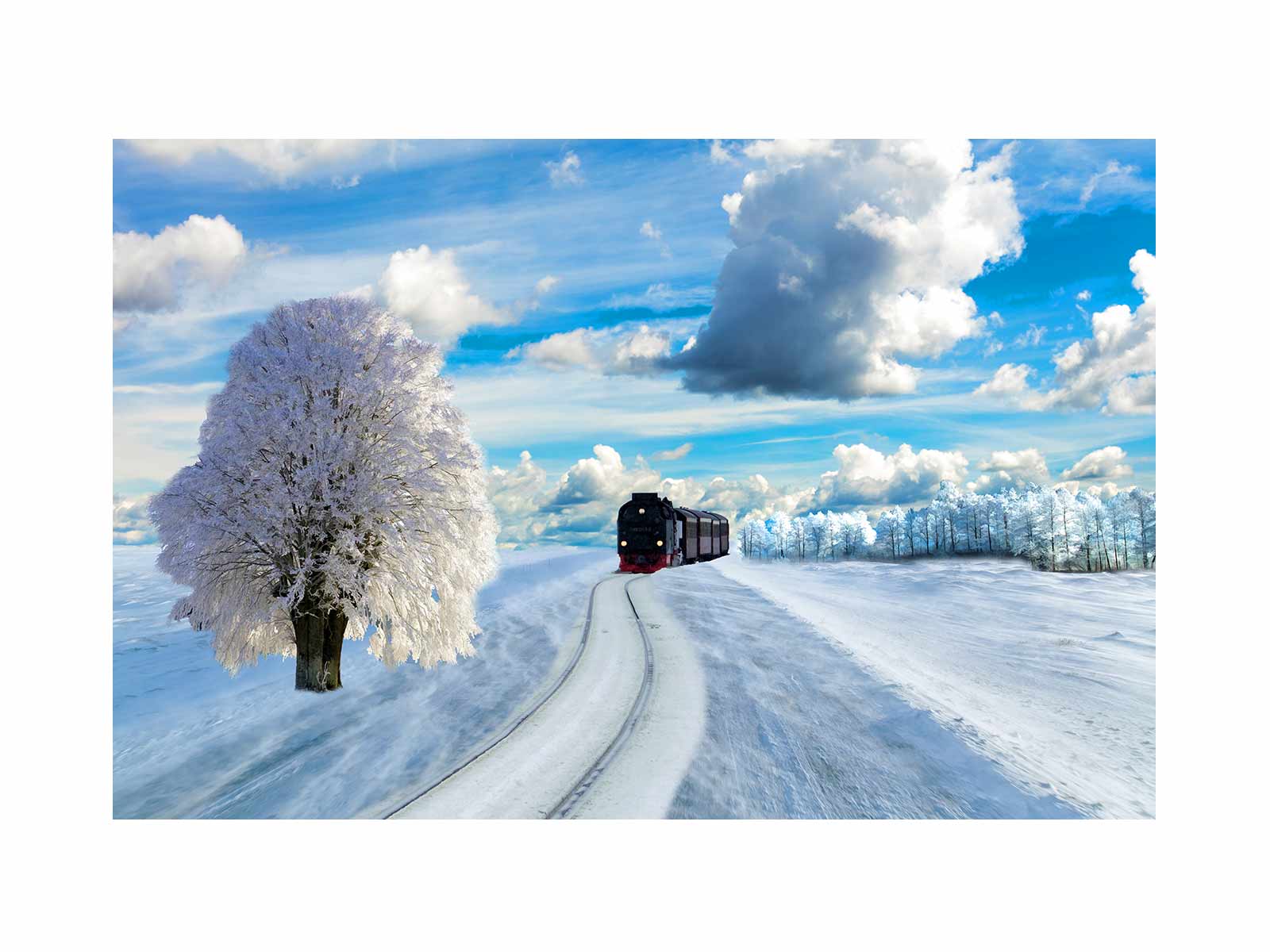 Winter Snow Train Painting Art Print.