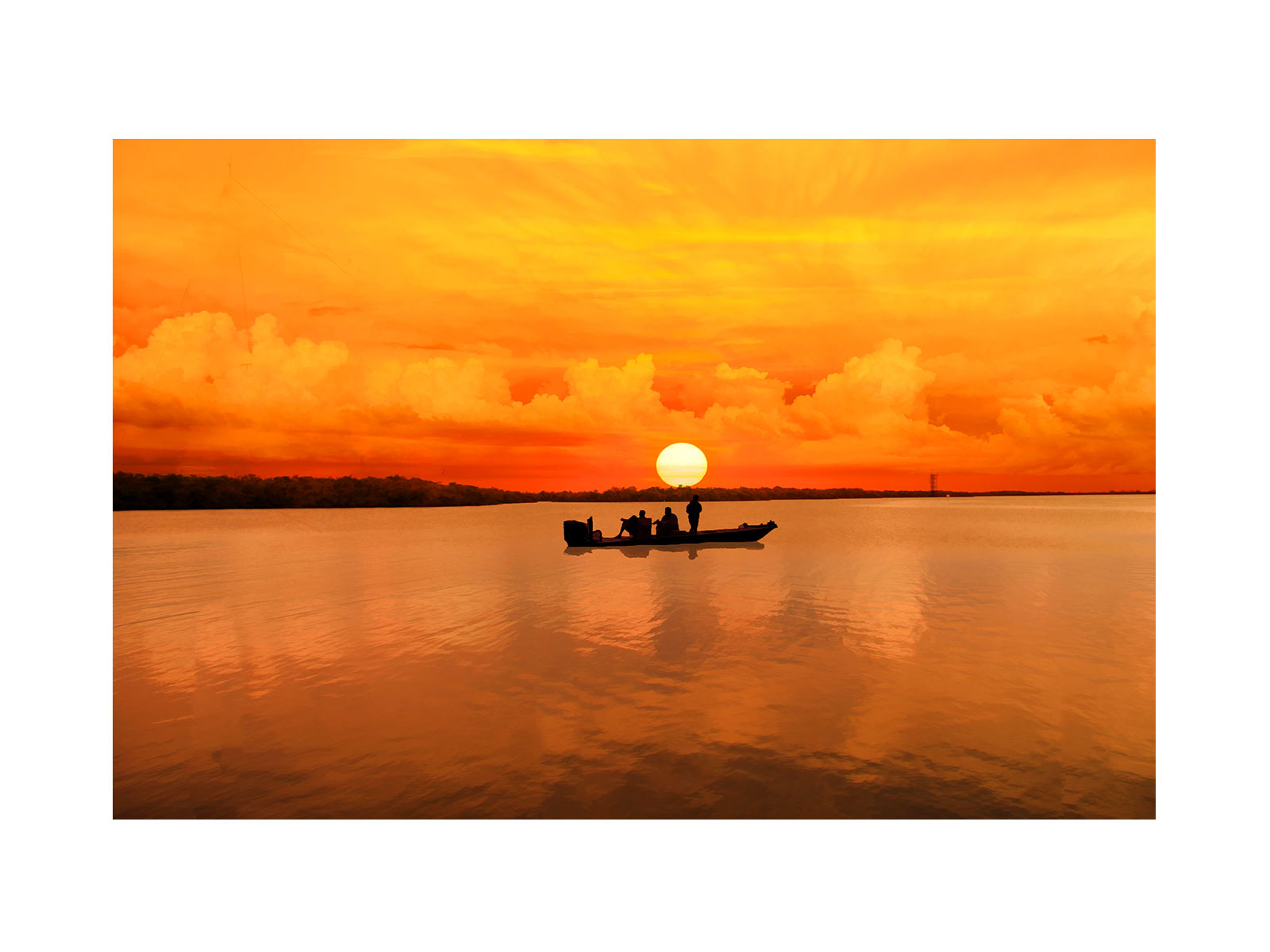 Sunset Boat Painting Art Print.